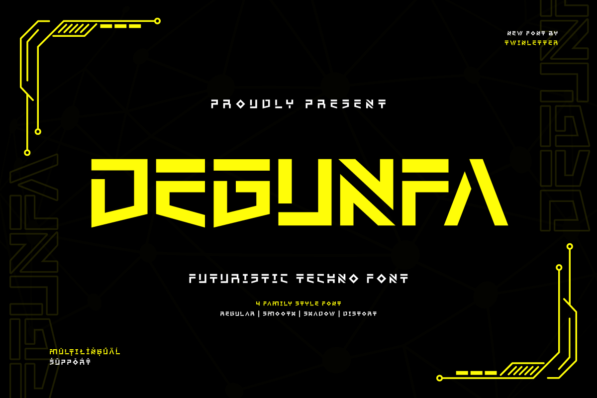 Degunfa - Futuristic Tech Font - twinletter
